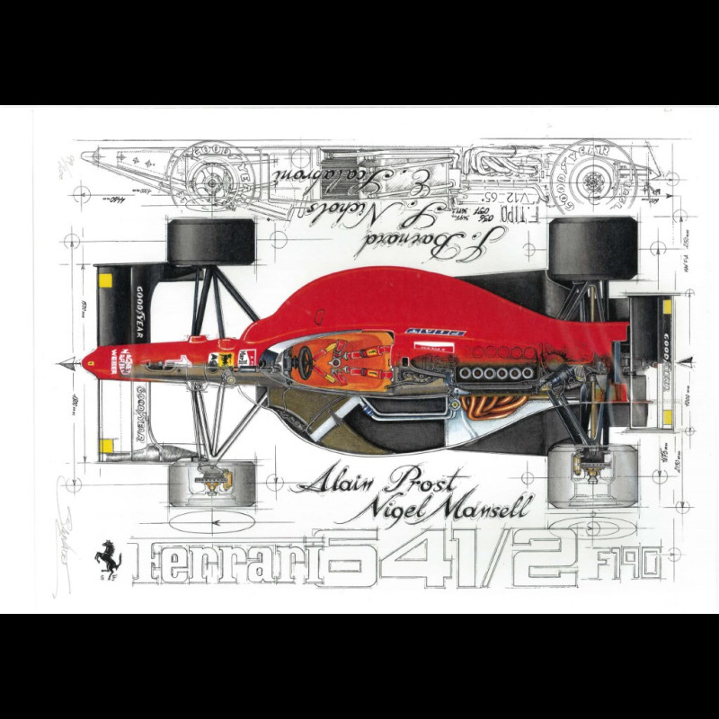 Ferrari F190 641/2 n° 1 Winner GP France 1990 original drawing by ...
