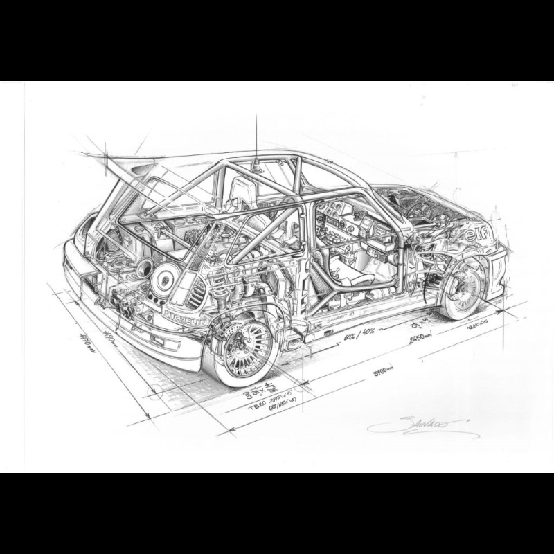 Renault 5 Maxi Turbo 1980 3/4 original drawing by Sébastien Sauvadet