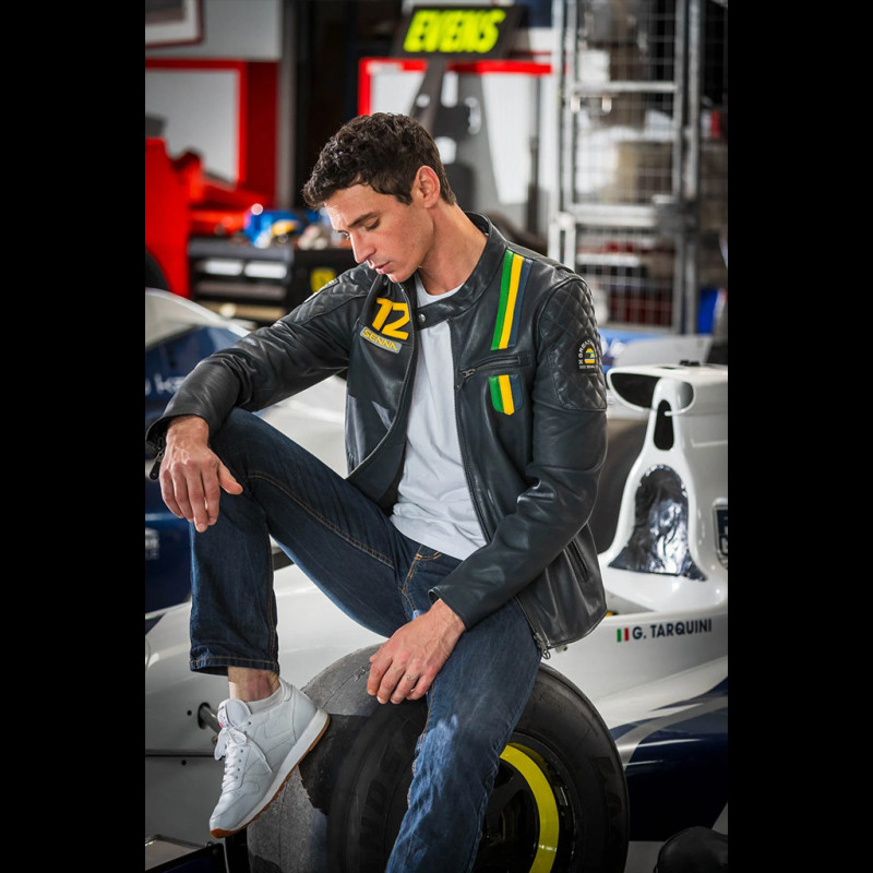 Ayrton Senna Leather Jacket Sao Paulo Navy Blue - men 27549-1000
