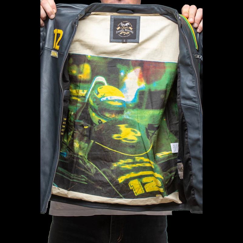 Ayrton Senna Leather Jacket Sao Paulo Navy Blue - men 27549-1000