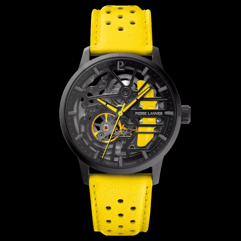 Paddock Automatic Watch Yellow Racing Leather bracelet Made in France ...