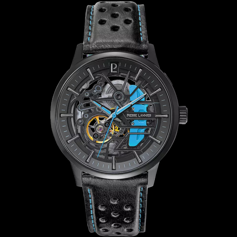 Paddock Automatic Watch Black / Blue Leather bracelet Made in France ...