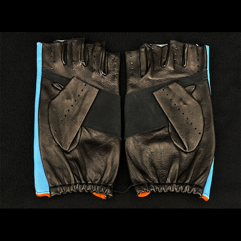 Driving Gloves fingerless Mittens Leather Racing blue / orange Pin Up