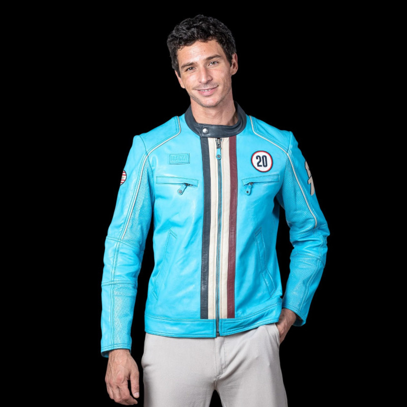 Steve McQueen Lederjacke Liam Blau Nordic Herren – Racing-Stil 1971 ...