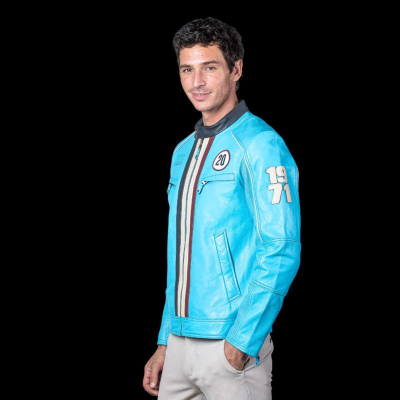 Steve McQueen Liam Nordic Blue Leather Jacket – Racing Style for Men 27671-0611