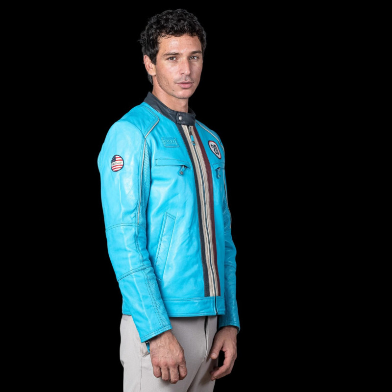 Steve McQueen Liam Nordic Blue Leather Jacket – Racing Style for Men 27671-0611