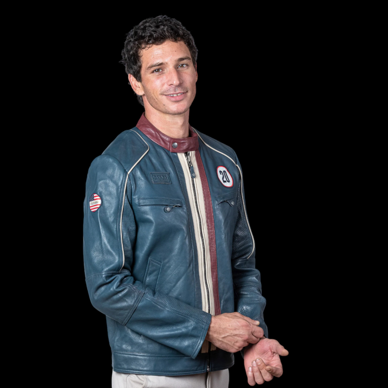 Steve McQueen Lederjacke Liam Blau Royal Herren – Racing-Stil 1971 ...