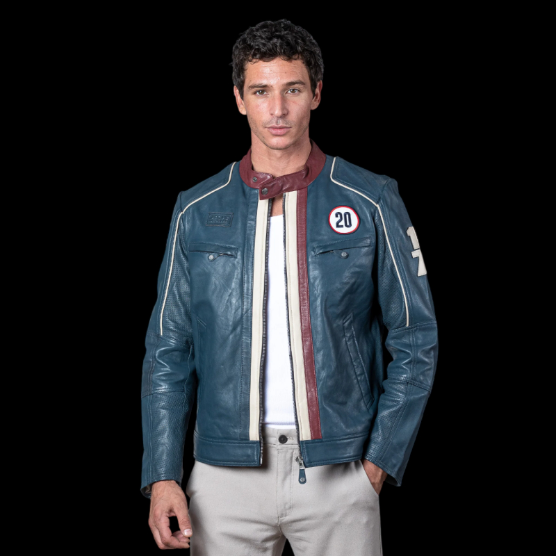 Steve McQueen Lederjacke Liam Blau Royal Herren – Racing-Stil 1971 ...