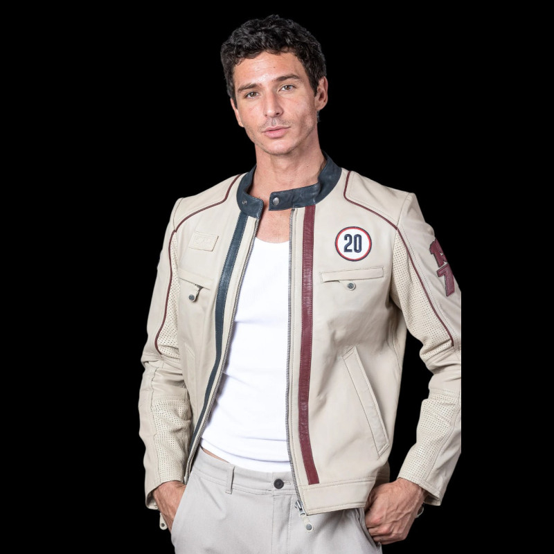 Steve McQueen Liam Ecru Leather Jacket – 1971 Racing Style for Men – Article ID 27671-2574