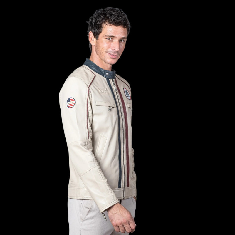 Steve McQueen Liam Ecru Leather Jacket – 1971 Racing Style for Men – Article ID 27671-2574