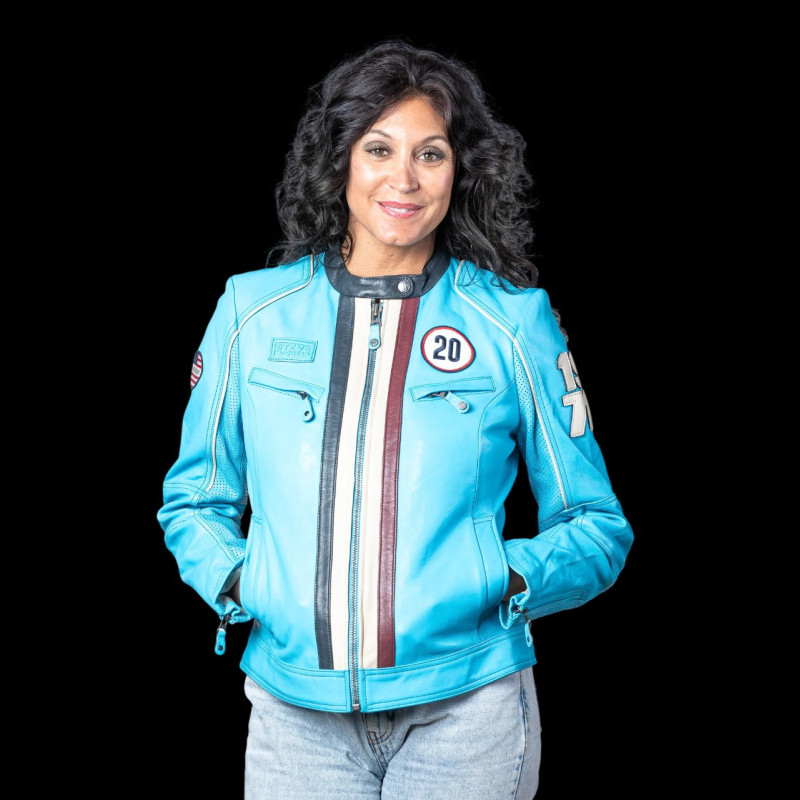 Steve McQueen Lederjacke Jutta Nordisch Blau Damen – Racing-Stil 1971 ...