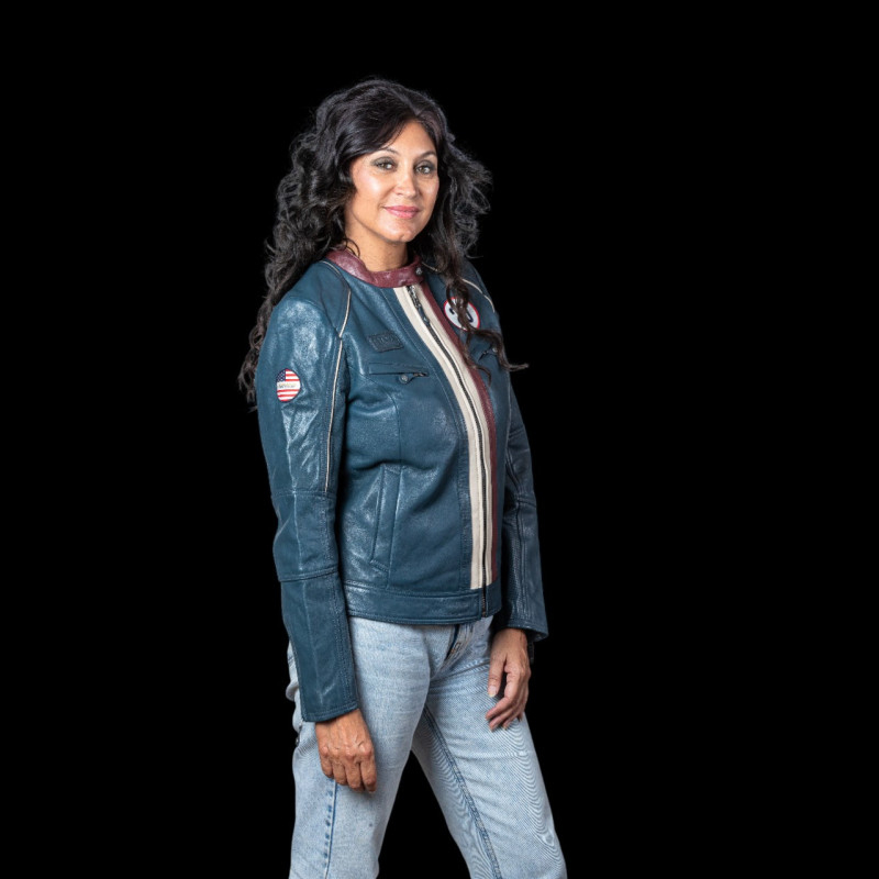 Steve McQueen Lederjacke Jutta Royalblau Damen – Racing-Stil 1971 ...