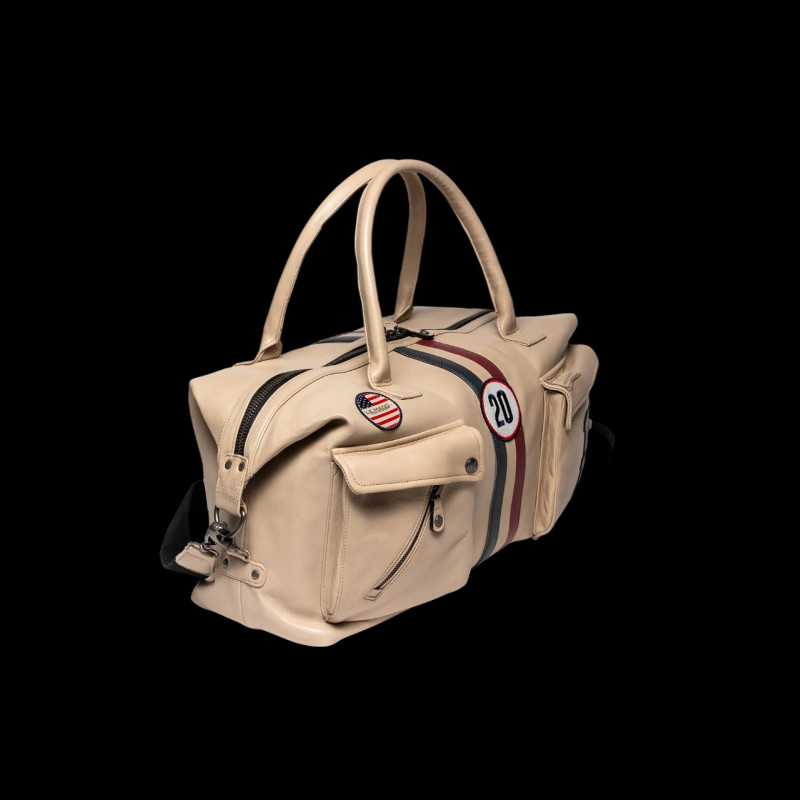 Sac de voyage en cuir Steve McQueen Nolan 6 48H Écru - look racing ...