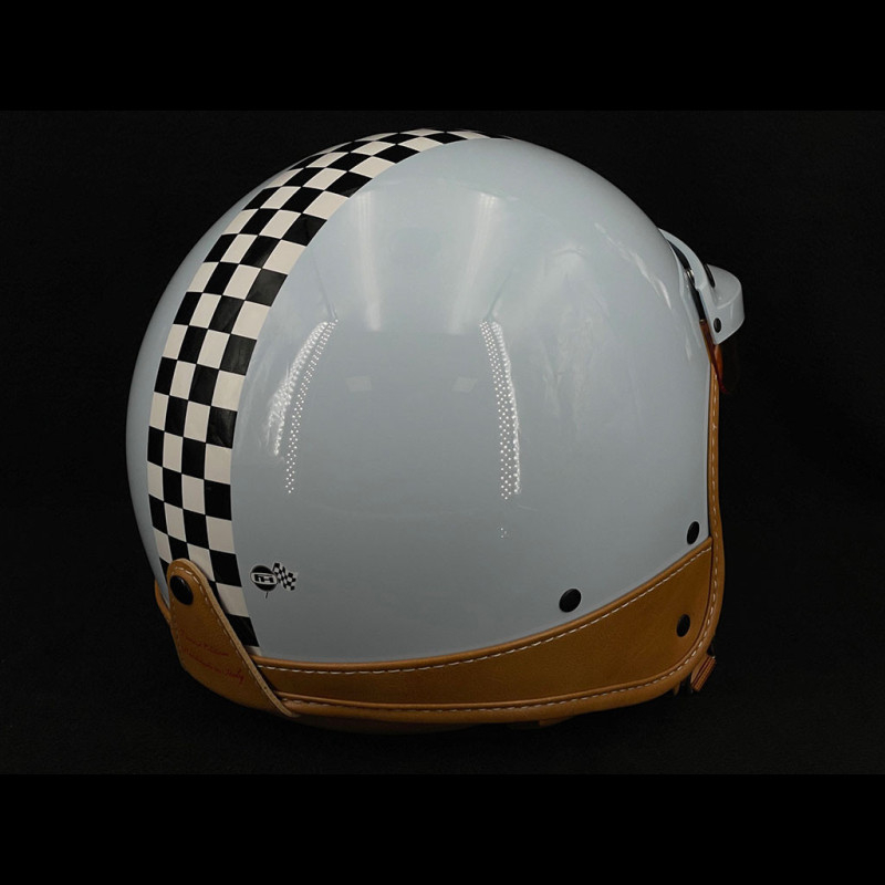 Helmet Vintage Sky blue with black and white chequered pattern – Beige ...