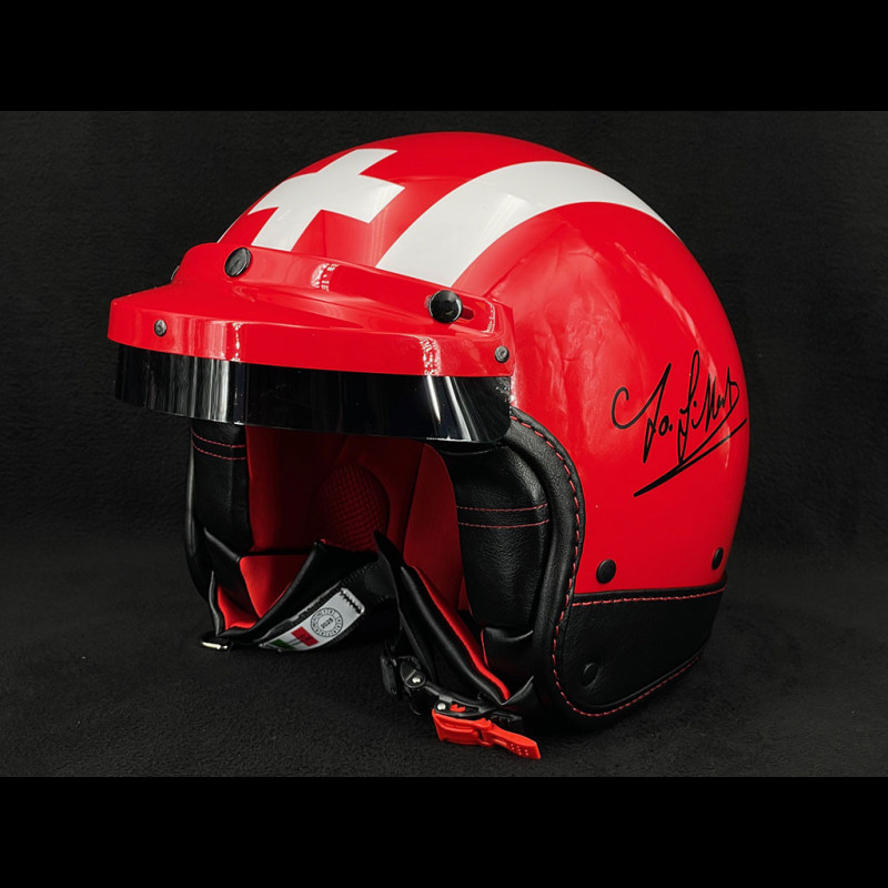 Jo Siffert Vintage helmet in red with white stripes and cross – Black ...