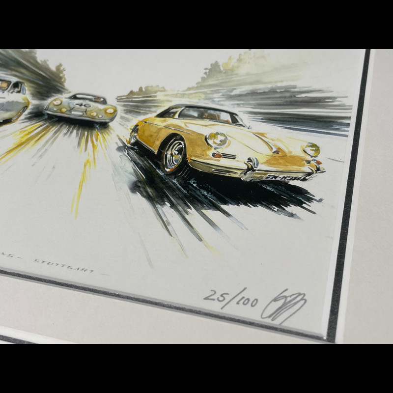 Cadre Porsche 356 1955 Cadre en Bois Noir avec esquisse 25 x 30 cm ...