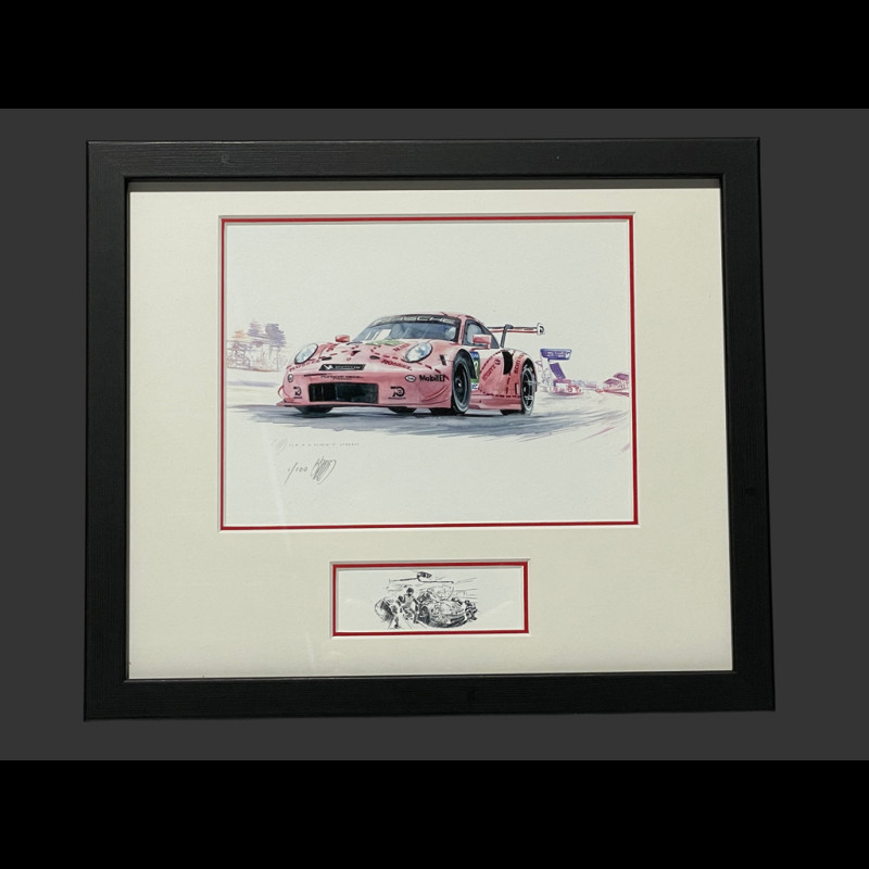Porsche Frame 991 RSR GTE " Pink Pig " N° 92 1971 Black Wooden Frame ...