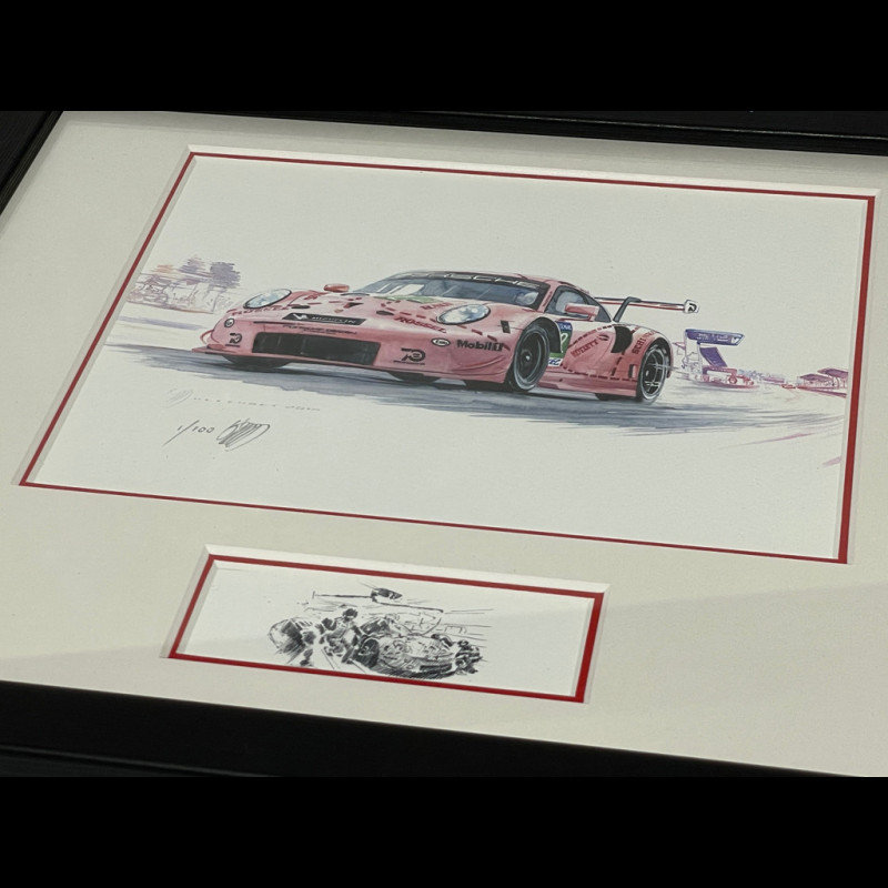 Porsche Frame 991 RSR GTE " Pink Pig " N° 92 1971 Black Wooden Frame ...