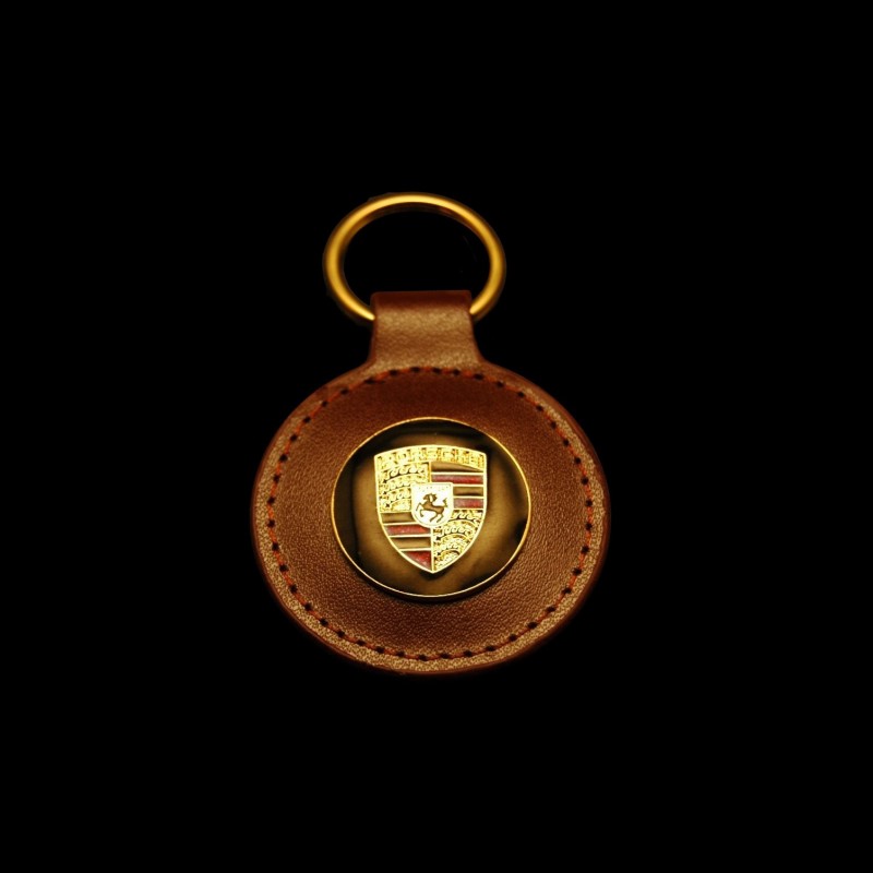 Porsche crest keyring brown round