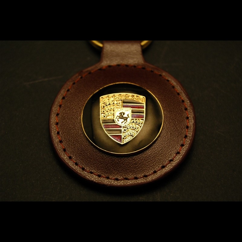 Porsche crest keyring brown round