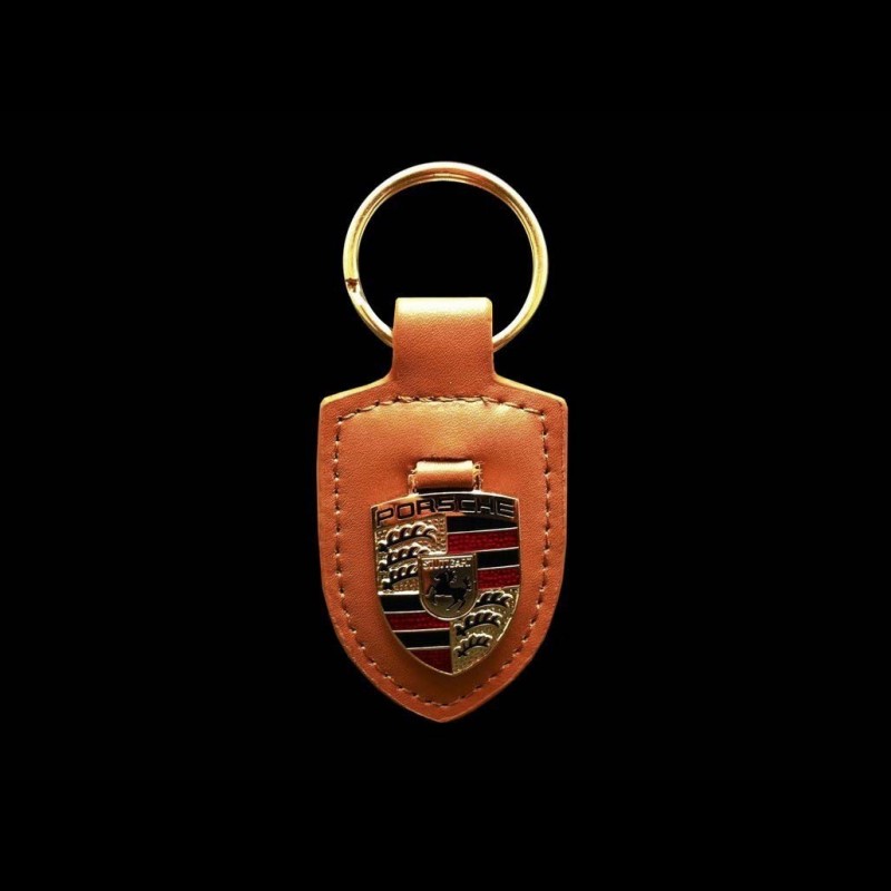 Porsche crest keyring cognac