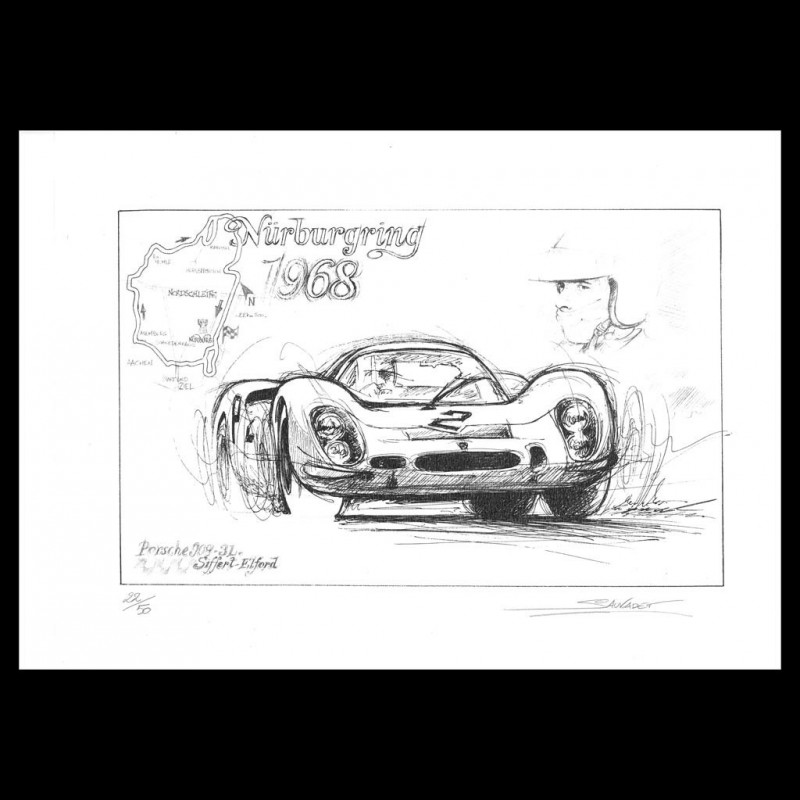 Porsche 908 n° 2 Nürburgring 1968 original drawing by Sébastien Sauvadet