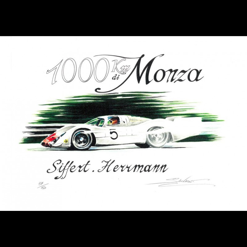 Porsche 908 n° 5 1000 km Monza original drawing by Sébastien Sauvadet