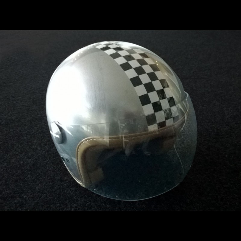 Helmet vintage checkered flag steel colour with visor
