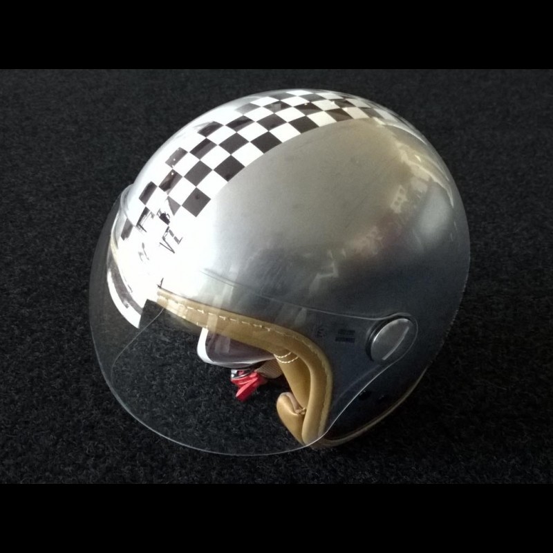 Helmet vintage checkered flag steel colour with visor
