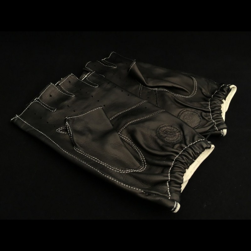 Driving Gloves fingerless mittens leather Racing black checkered flag