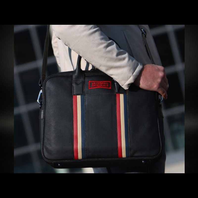 Vintage laptop / computer bag shoulder strap black leather