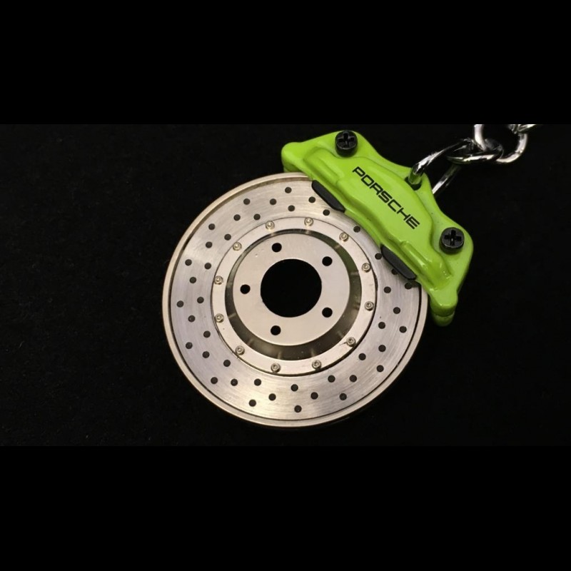Porsche brake disc keyring acid green