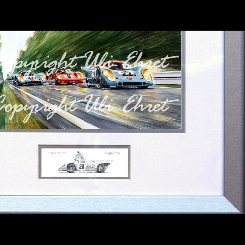 Porsche 917 K Gulf n° 21 and 22 at full speed wood frame aluminum with ...