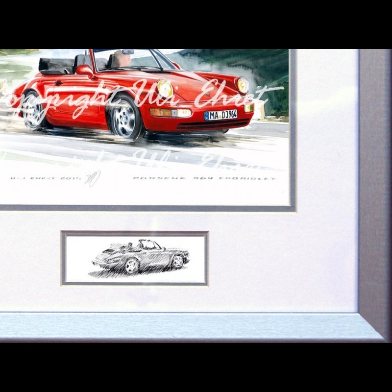Porsche Poster 911 type 964 Cabrio red wood frame aluminum with black ...