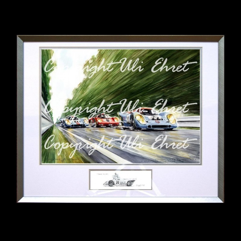 Porsche 917 K Gulf n° 21 and 22 at full speed aluminum frame with black ...