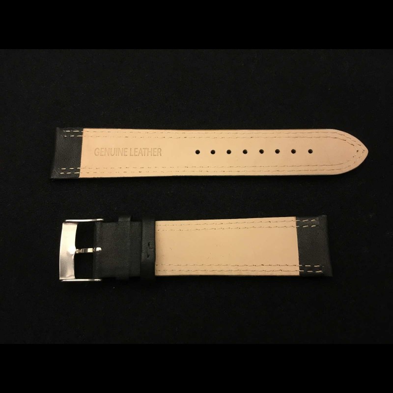 Watch strap Racing team black leather / Gulf blue and orange stitching