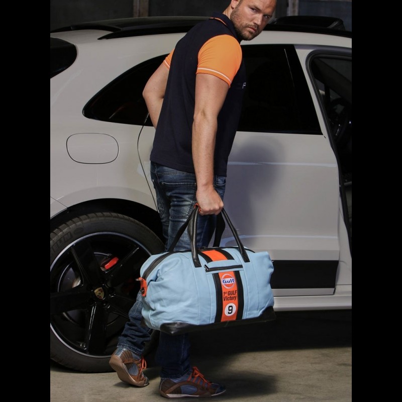 Gulf Racing Bag Travel Le Mans 1968 victory leather blue / orange / black