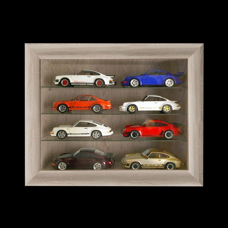 Wall showcase for 8 to 50 Porsche models scale 1/43 1/24 1/18 - Oak
