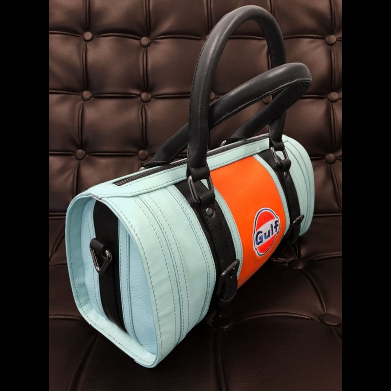 Gulf handbag bowling style blue / orange / black leather