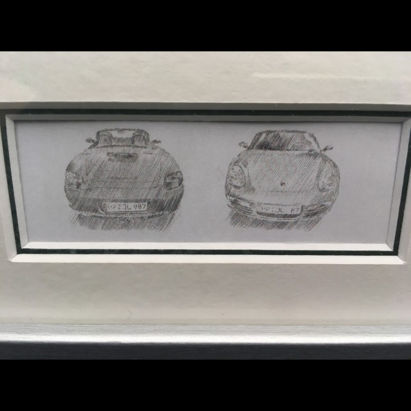 Porsche Boxster 987 grey wood frame black with black and white sketch ...