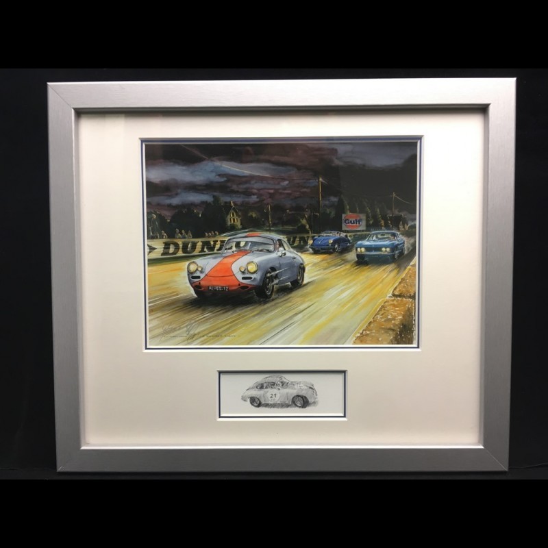 Porsche 356 Gulf in the race wood frame aluminum with black and white ...