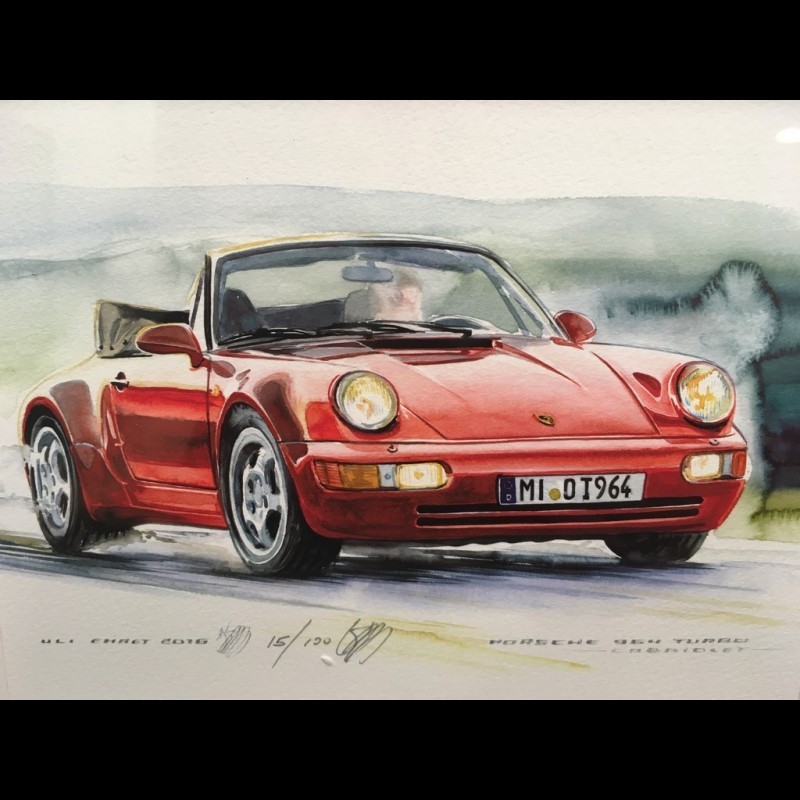 Porsche 911 type 964 turbo Cabriolet red wood frame aluminum with black ...