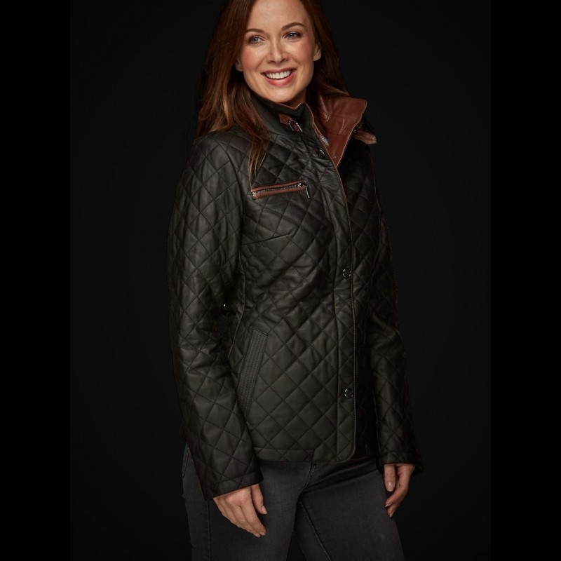 Leather jacket Lady driver quilted black - women