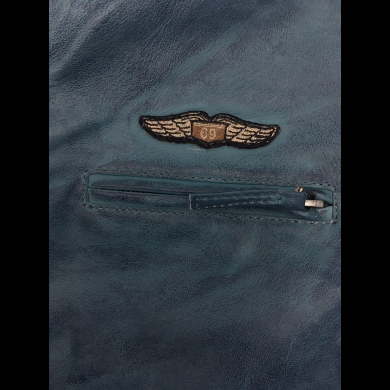 Gulf leather jacket Lucky Number 69 Racing Team Classic driver blue - men