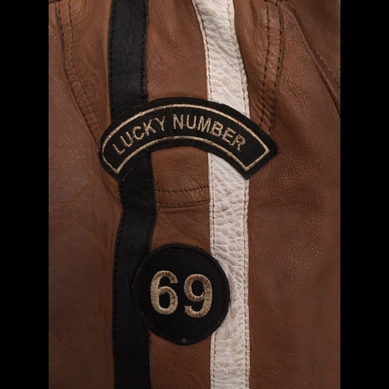 Gulf leather jacket Lucky Number 69 Racing Team Classic driver cognac - men