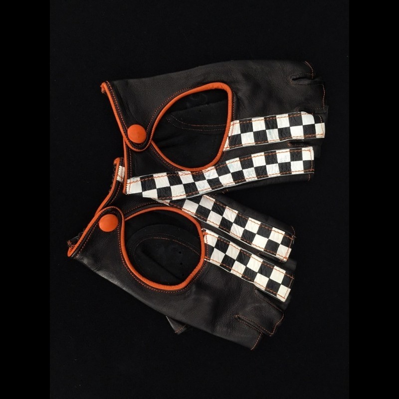 Driving Gloves fingerless mittens leather Racing black / orange ...