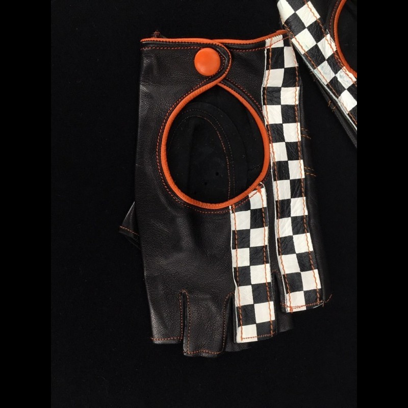 Driving Gloves fingerless mittens leather Racing black / orange ...