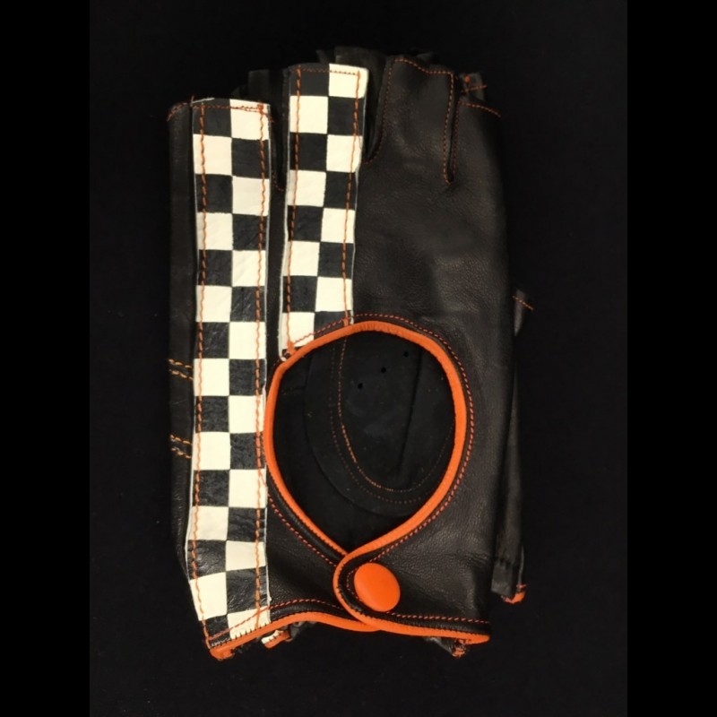 Driving Gloves fingerless mittens leather Racing black / orange ...