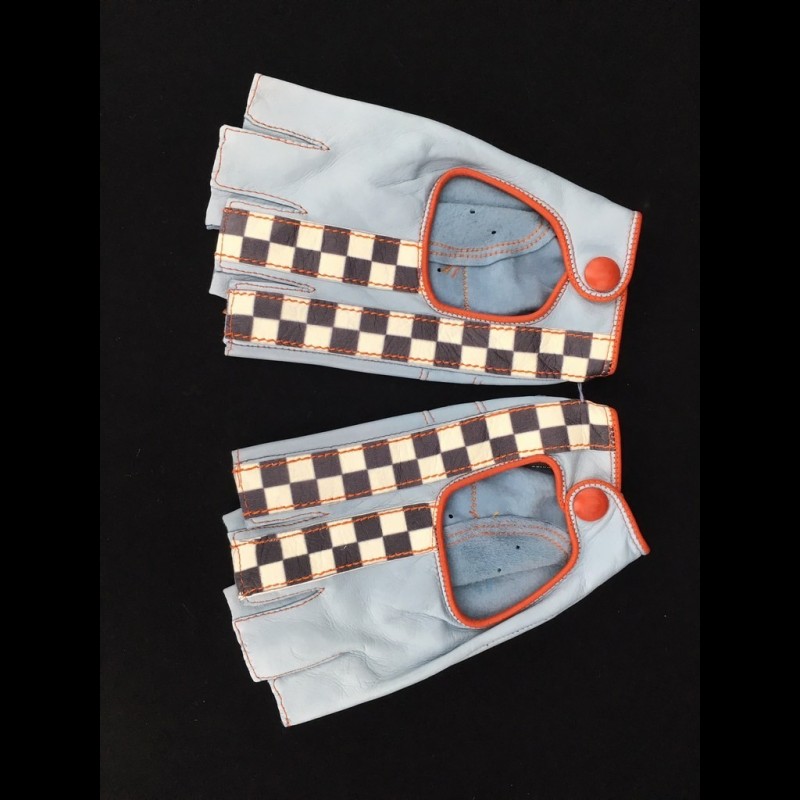 Driving Gloves fingerless mittens leather Racing blue / orange ...