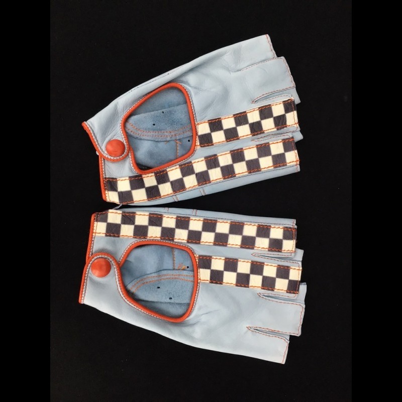 Driving Gloves fingerless mittens leather Racing blue / orange ...